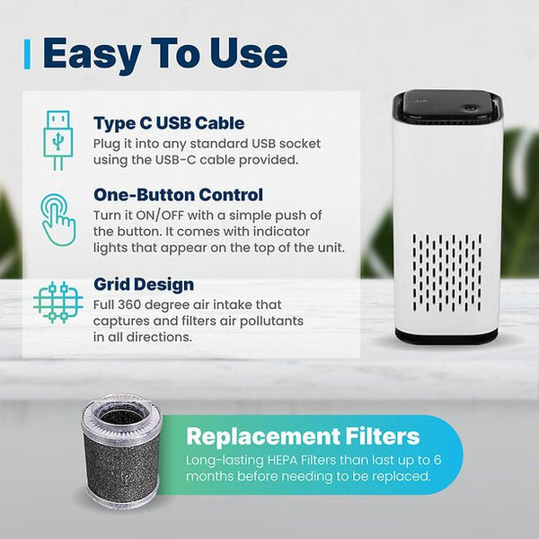 KIKI Pure Mini A1 HEPA 12 USB-C Powered Mini Air Purifier